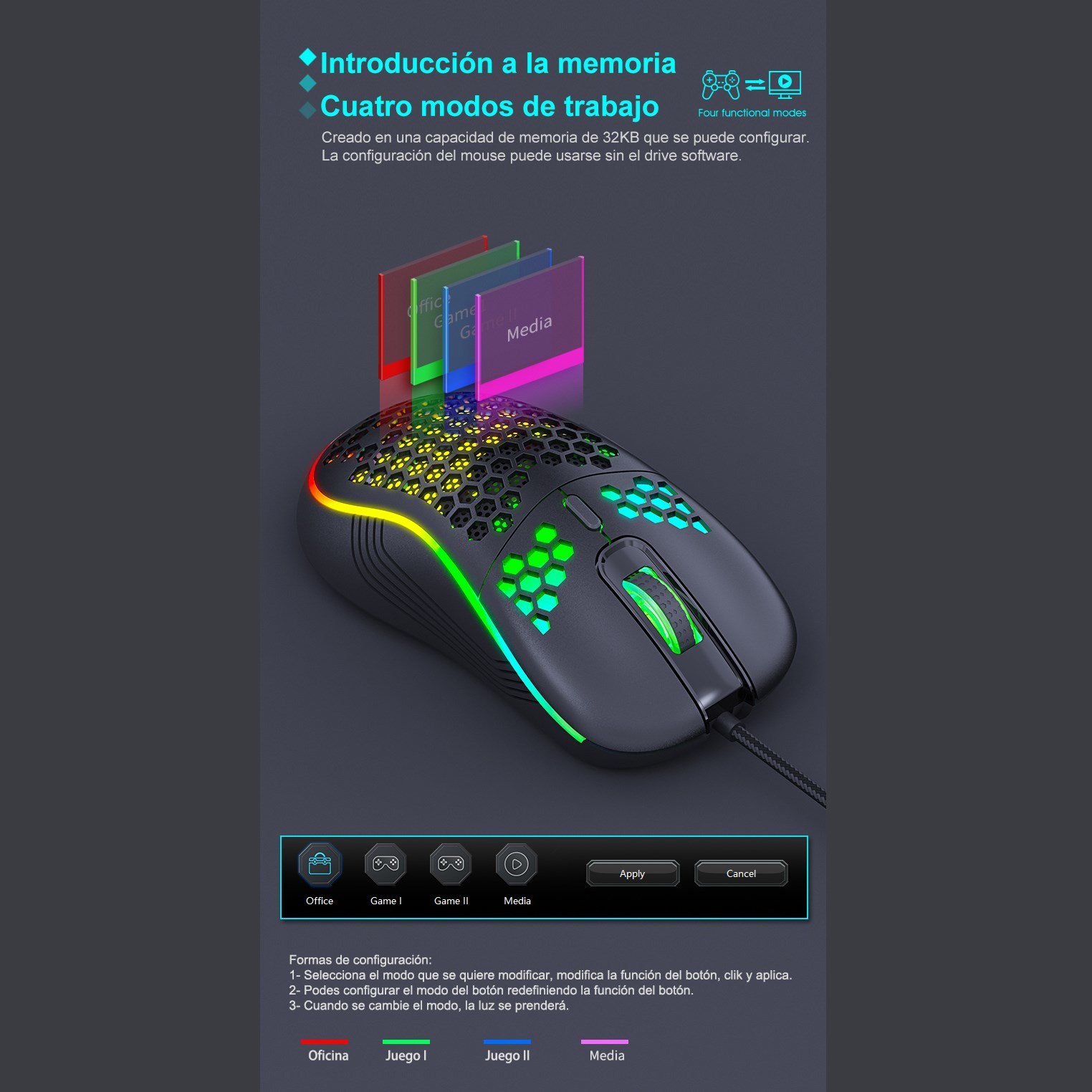 Pepeganga S.A.. Mouse óptico gamer RGB T98 IMICE con cable, en caja
