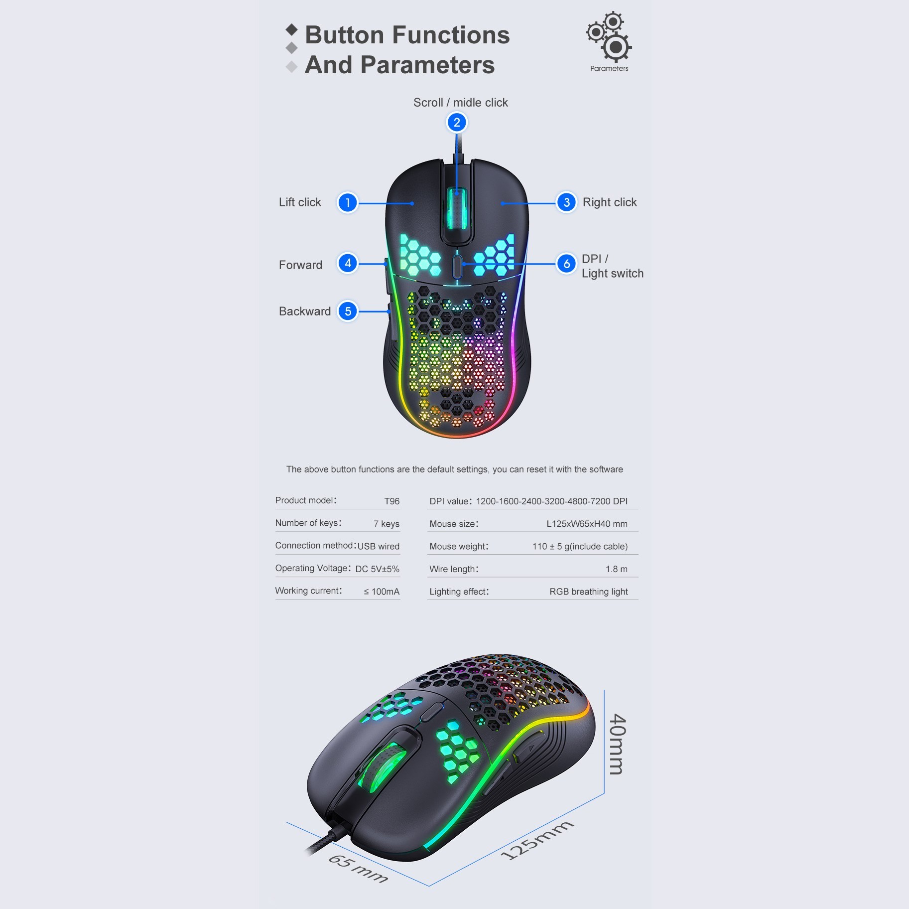 Pepeganga S.A.. Mouse óptico gamer RGB T98 IMICE con cable, en caja