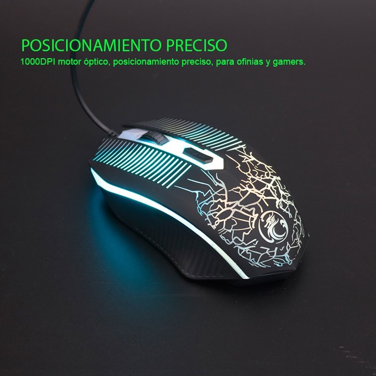 Pepeganga S.A.. Mouse óptico y teclado retroiluminado KM-680 IMICE, en caja