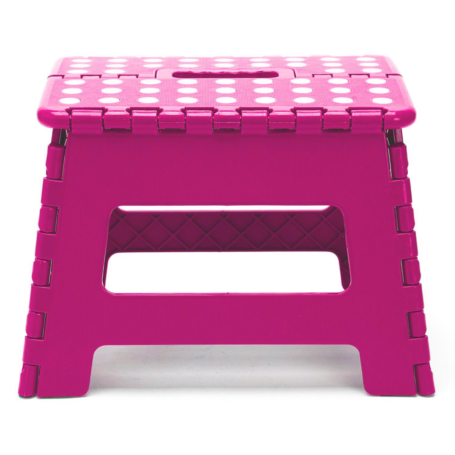 Pepeganga S.A.. Banquito de plástico plegable con asa, ROSADO