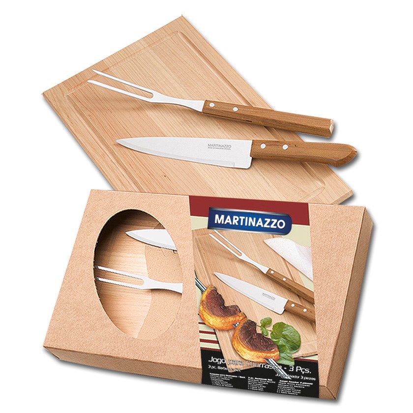 Pepeganga S.A.. Cubiertos para asado x2 con tabla de madera, en caja ...