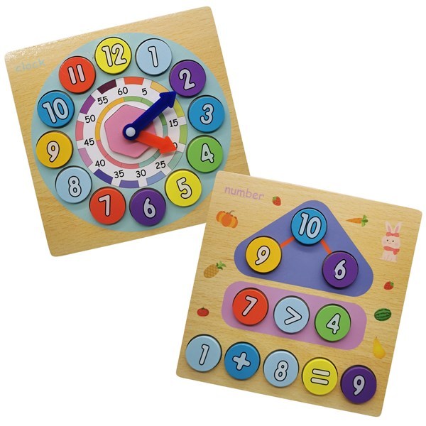 Pepeganga S.A.. Encastre de madera reloj y operaciones aritméticas, en caja